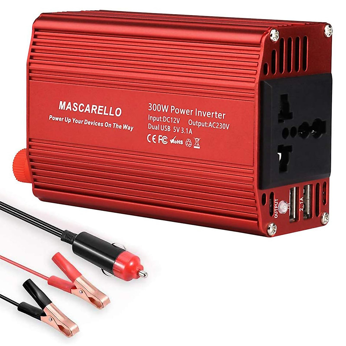 300W Car AC Power Inverter DC 12V to 110V for Vehicles Converter 3.1A Dual USB Fast Charging Ports Car Charger Adapter,Red