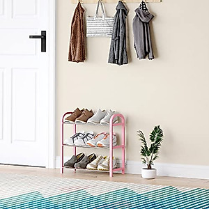 Hockmez 3-Tier Small Shoe Rack,Multifunctional Sturdy Lightweight Shoes Storage Organizer for Small Space, Free Standing Shoe Shelf for Closet Entrywa（HP-Fen