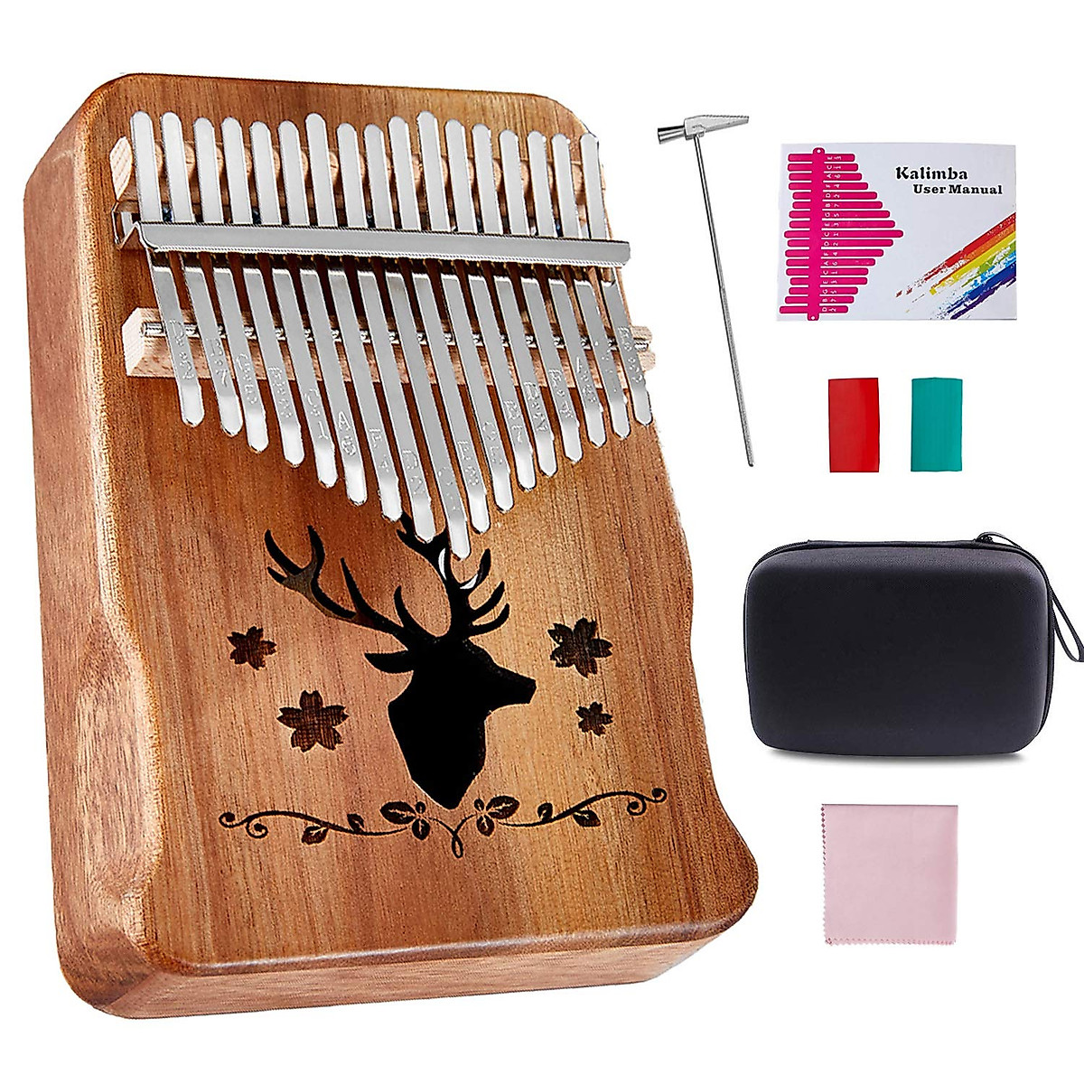 Topnaca Finger Piano Mbira with Study Instruction, Tune Hammer and EVA Piano bag, Acacia wood, Portable Kalimba for Kids Adult Beginners（Brown)