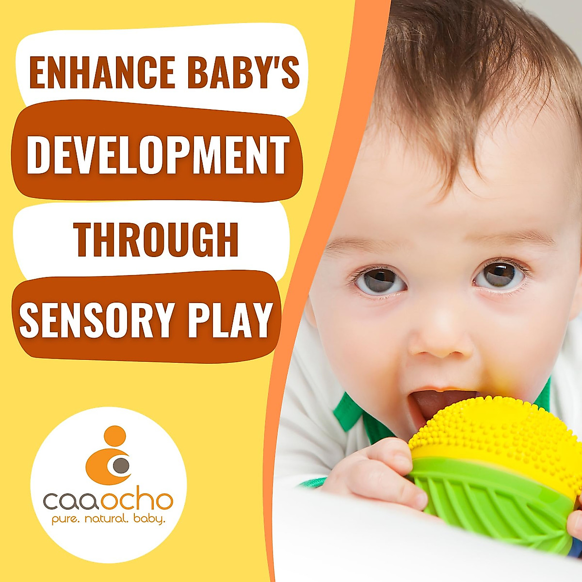 caaocho Pure Natural Rubber Sensory Ball Rainbow 3" - Sealed Hole, BPA Free Baby Ball Toy, for Sensory Play, for Sensory Development, Hole Free Baby Toy, Perfect Bouncer, Without Hole