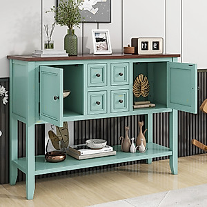 ZSQ Buffet Table, Cambridge Series Sideboard Table with Bottom Shelf, Console Table Dining Room Server, Entry Table Buffet Cabinet Sofa Table (Antique Blue)