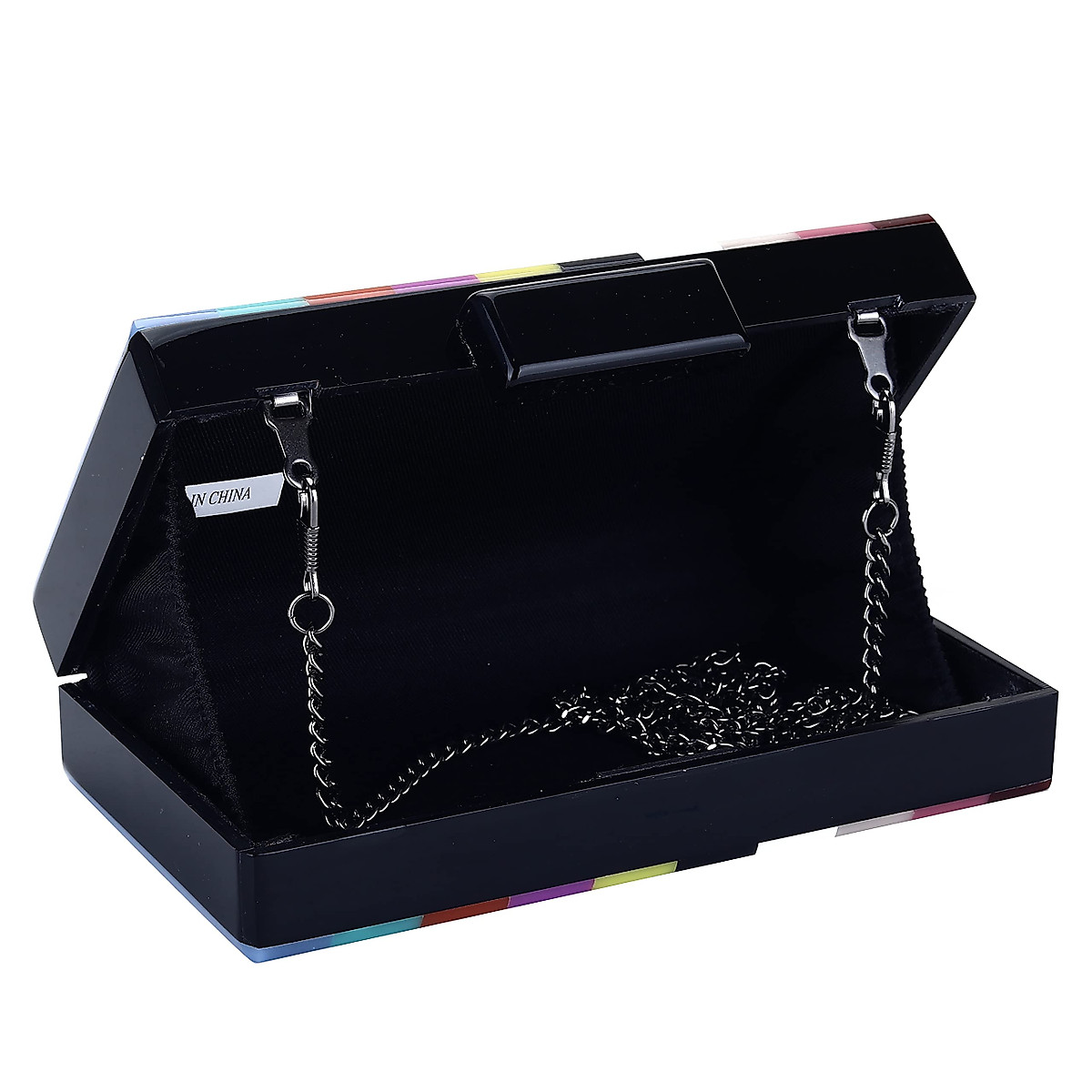 Women's Evening Bag Acrylic Clutch Purse for Women Formal Prom Wedding Party and Multicolor bar Pattern Evening Box Handbag