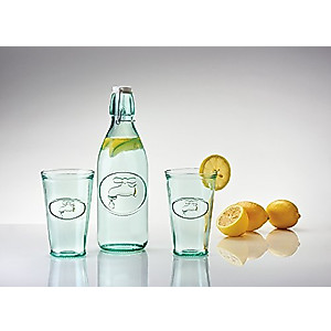 Amici Home Water Tap Glass Bottle | 34 Oz | Water Bottle with Airtight Swing Top Lid for Water, Milk, Juice, Iced Tea | Italian Made, Recycled Glass with Green Tint (Set of 2)