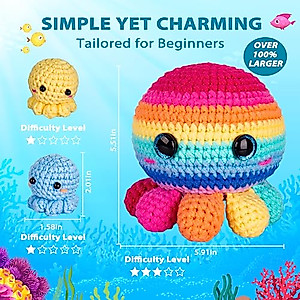Crochetta Crochet Kit for Beginners, Crochet Kit Step-by-Step Video Tutorials, Crochet Starter Kit Learn to Crochet Kits for Adults Kids Beginners, Jumbo 3 Colorful Octopus Familly (40%+ Yarn Content)