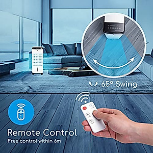 Aigostar Portable Evaporative air cooler, Portable Air Conditioner with Double Water Tank, 3 Modes w/Cooling & Humidification, 12H Timer & Remote Control Ultra-quiet Swamp cooler for Home & Office