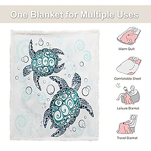 Sleepwish Sea Turtle Blanket Turtle Fleece Throw Blanket for Kids Girls Boys Aqua Blue Super Soft Plush Beach Turtle Sherpa Blanket for Couch Sofa Bed Turtle Gifts for Women Turtle Lovers (50" x 60")