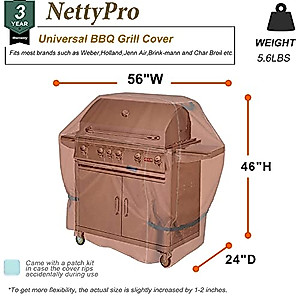 NettyPro BBQ Grill Cover 56 Inch Outdoor Patio 600D Heavy Duty Waterproof 2-3 Burner Barbecue Cover for Weber, Char-Broil, Brinkmann, Nexgrill Grills and More, Brown