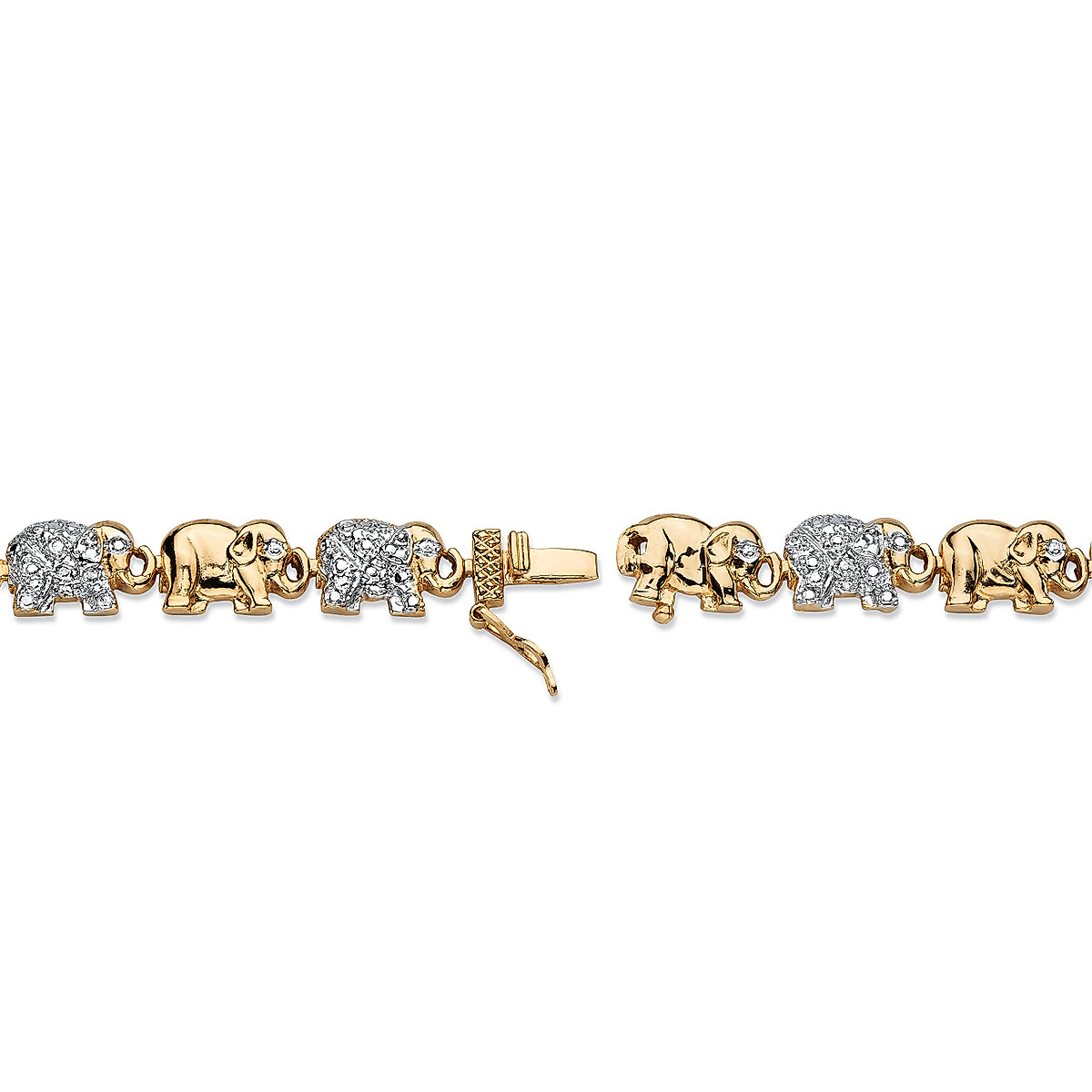 PalmBeach Yellow Gold-plated Genuine Diamond Accent Elephant Parade Bracelet (9.5mm), Box Clasp, 7.25 inches