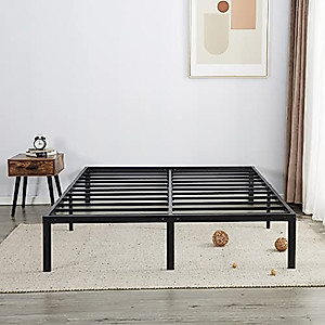 AMOBRO King Size Bed Frame with Storage, Metal 14 Inch Platform Base Foundation Heavy Duty Slats Support Easy Assembly Noise Free No Box Spring Needed Bedframe King Size, Black