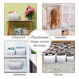 Home-Complete 3-Piece Set Small, Medium, and Large Rope Baskets for Makeup, Towel, Nursery, Office, and Classroom Storage, White and Gray