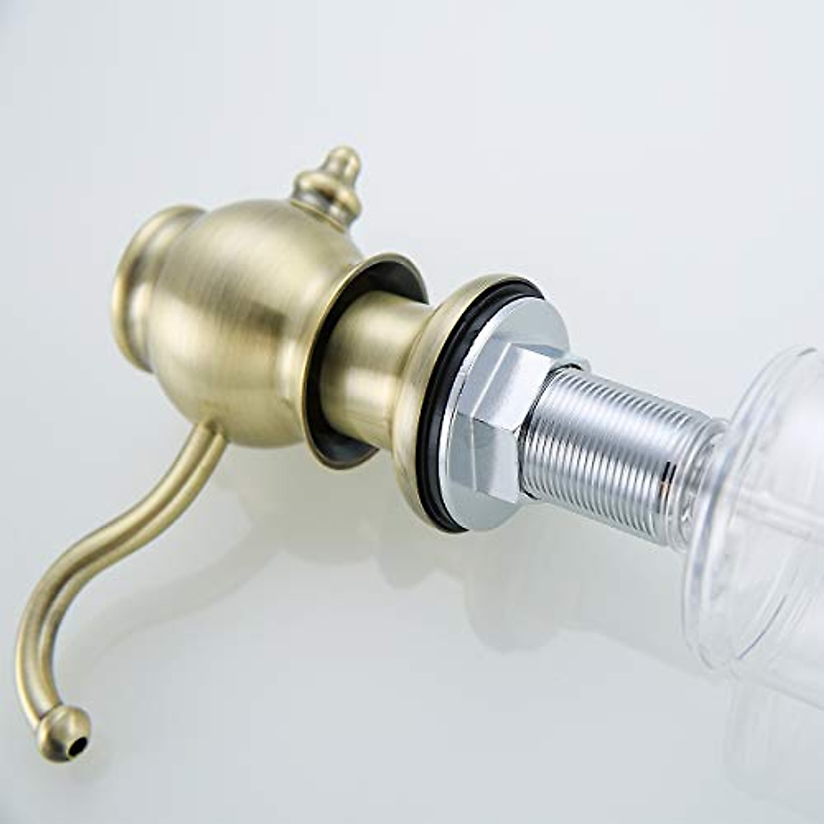 RANDOM Brushed Gold Solid Brass Soap Dispenser for Kitchen Sink, Refill from The Top, Built in Design for CounterTop with Large Liquid Soap Bottle. (Brushed Gold)