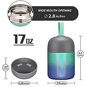 BEAQUEE Soup Thermos for Hot Food for Kids Adults, 17 Oz Thermos Food Jar with Folding Spoon, Vacuum Insulated Lunch Container for School Office Picnic Travel