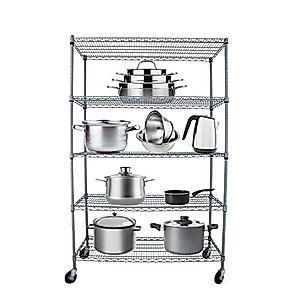Crescent 4000 LBS 48L 18W 76H Epoxy Coated Gray, 5 Tier Racks for Storage, Heavy Duty Wire Shelving Rack with 4" Casters