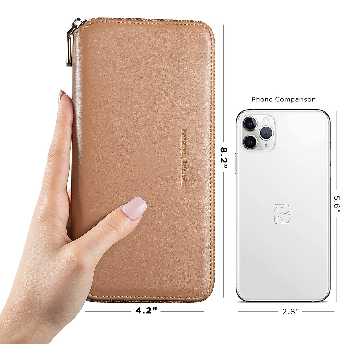 SERMAN BRANDS Women's Classic Clutch Wallets for Women RFID Blocking. Black Purse Card Wallet w. Phone Holder (Iconic)