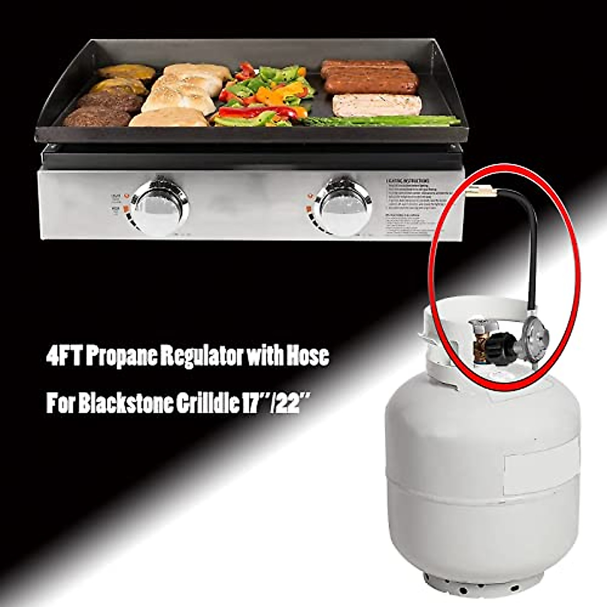 MENSI 4FT Propane Regulator with Hose Fit for Blackstone 17" and 22" Table Grilldle Adventure Ready Grill Only Replacement Parts
