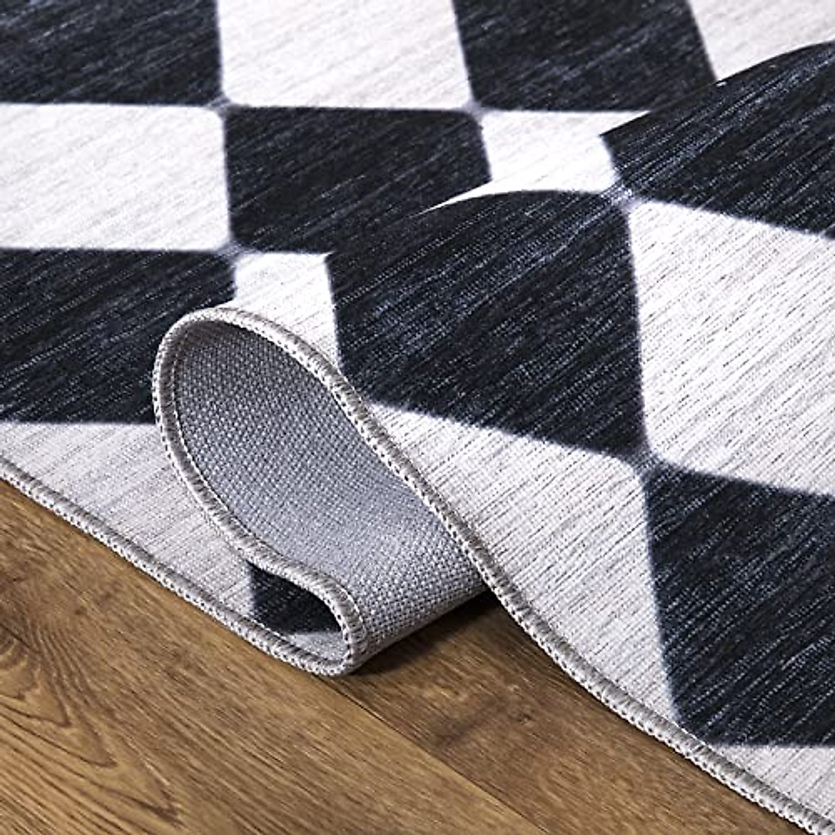 Abani Rectangular Area Rugs 8' x 10' Cream Black Checkered Diamond Machine Washable, Stain Resistant and Non-Shedding Polypropylene Large Rugs Modern Design