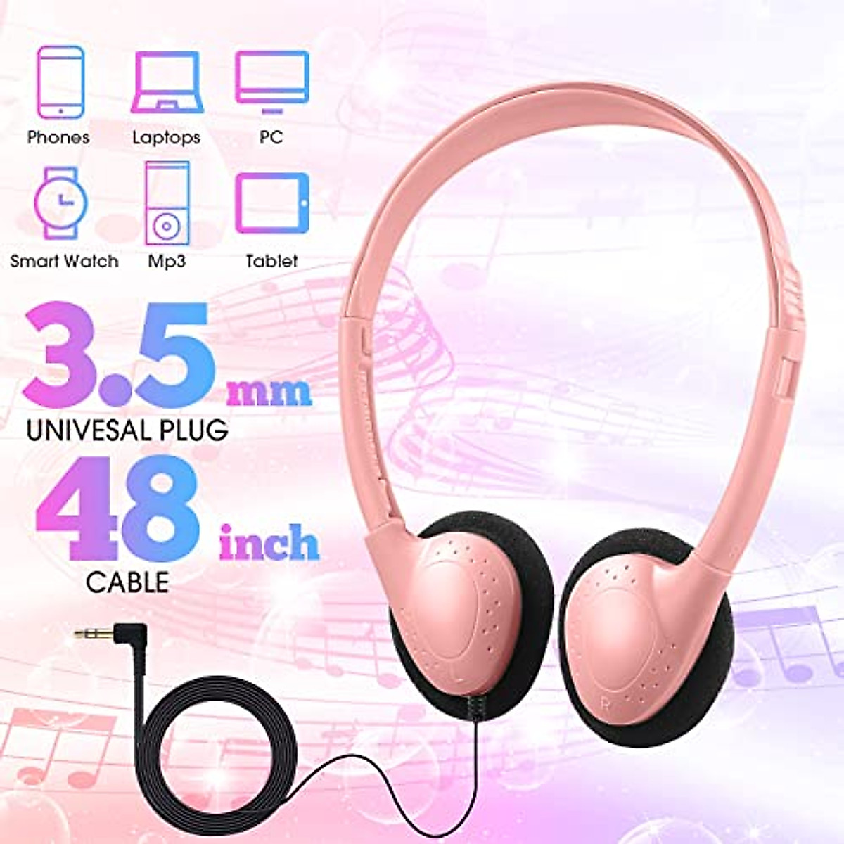 40 Pack Class Set Classroom School Headphones Bulk for Kids Child Children Multi Colored Stereo Over Ear Earphones Student Over The Head Headphones with 3.5 mm Headphone Plug for Adults, 8 Color