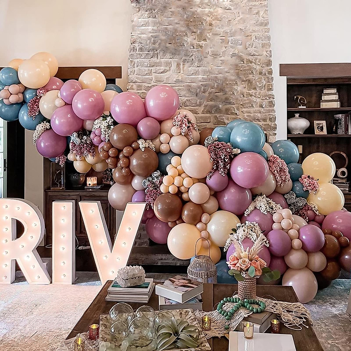 Dusty Pink Blush Balloon Garland Arch Kit,Double-Stuffed Dusty Pink Nude Coffee Blue Balloons for Birthday Bridal Baby Shower Wedding Party Decorations