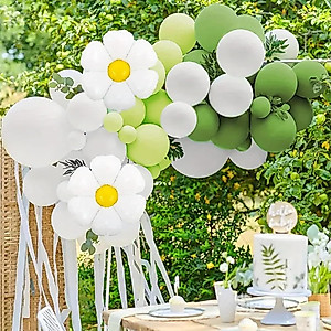 Ipalmay Daisy Balloon Arch Kit for Girls Party Decorations, Flower Theme Green White Balloons Garland for Baby Shower Bridal Shower Graduation Jungle Birthday Party Summer Wedding Photography Props
