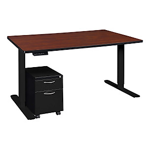 Regency Esteem Single Pedestal Powered One-Touch Height Adjustable Desk/Table, 60", Cherry/Black