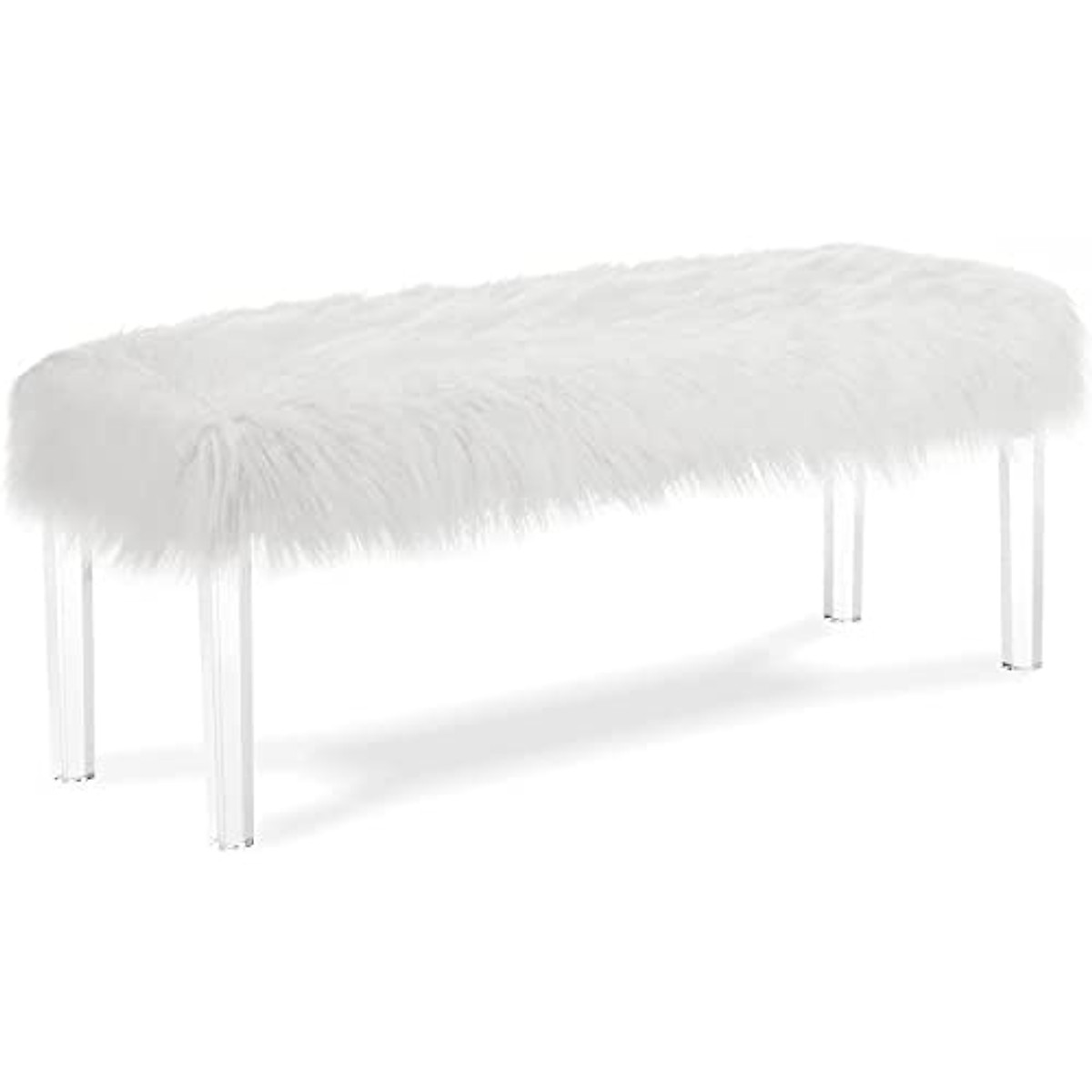 New Classic Furniture Marilyn Upholstered Glam Faux Fur Bench, 48.75-inch, White