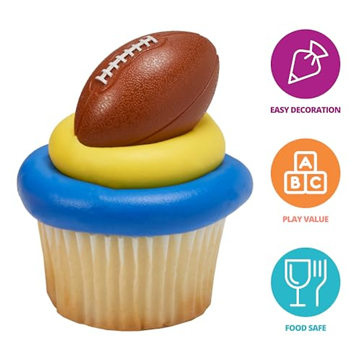 DECOPAC 3D Football Rings, Cupcake Decorations, Food Safe Cake Toppers – 24 Pack, Multicolor
