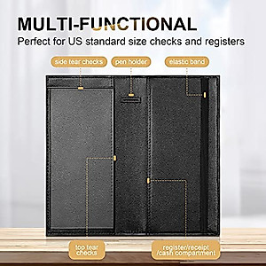 CASMONAL Checkbook Covers for Personal Checkbook Holder RFID Premium Leather Checkbook Cover for Duplicate Checks（Black）