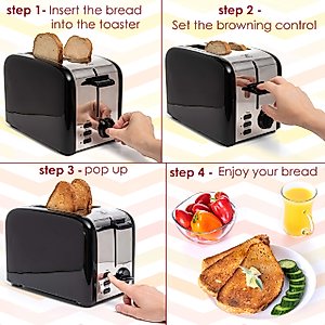 Moss & Stone 2 Slice Toaster, 1.5in Extra-Wide Slot Toaster For Bagel & Defrost with 5 Shade Settings, Bread Toaster 2 Slice With Removable Crumb Tray (black toaster)