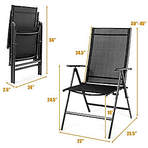 Giantex Set of 2 Patio Dining Chairs, Folding Outdoor Chairs, Portable Camping Chairs with Breathable Fabric, Foldable Chairs with Armrest High Backrest for Garden Patio Pool Beach Yard, Black