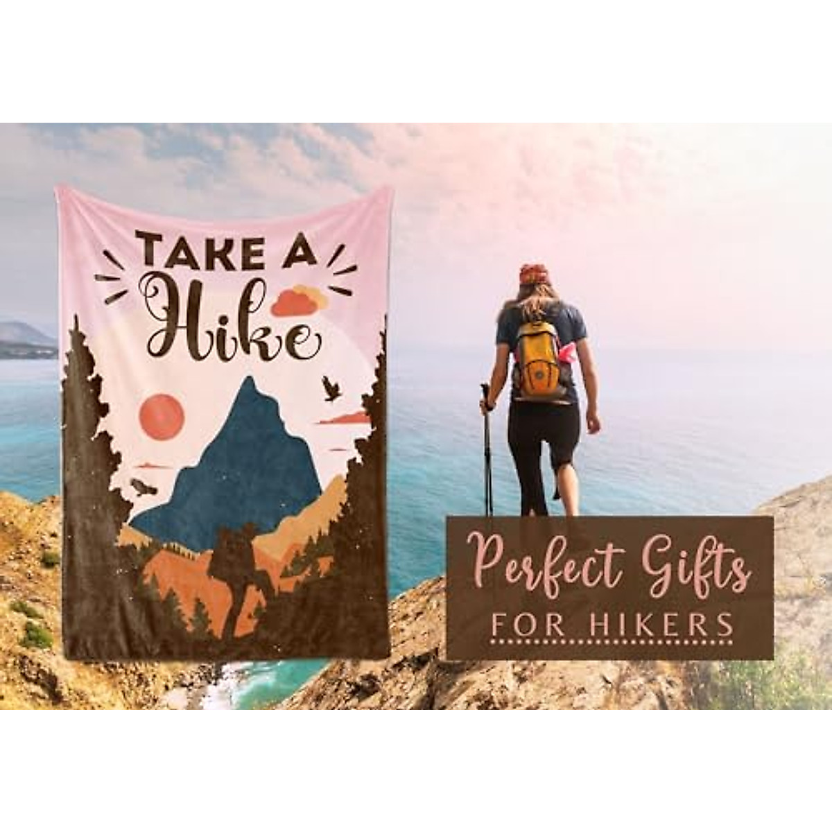 Cool Hiking Gifts for Women, Men, Couples, Throw Blanket for Hikers for Christmas, Birthday - 50" x 65" Take a Hike