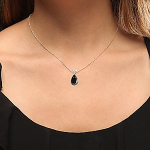 Dazzlingrock Collection 14K 9x7 mm Pear Cut Black Sapphire Ladies Solitaire Teardrop Pendant (Silver Chain Included) 1CT, Yellow Gold