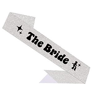 The Bride Sash - Disco Bride to Be/Bachelorette Party Decorations - Mamma Mia Bridal Shower Party Decorations, Dancing Queen Disco Bride Decorations Silver Glitter