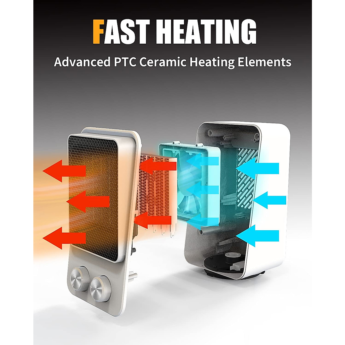 Small Space Heater White Electric Ceramic Heater 1500W, Mini Indoor Portable Heater with Tip-Over and Overheat Protection for Bedroom, Office and Desk