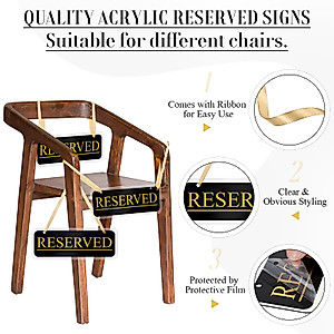 Beeveer 12 Pcs Reserved Chair Signs for Wedding Reserved Seating Signs Acrylic Reserved Hanging Sign with Ribbon Reserved Signs for Wedding Parties Events Church Pews Chair Restaurant(Black)