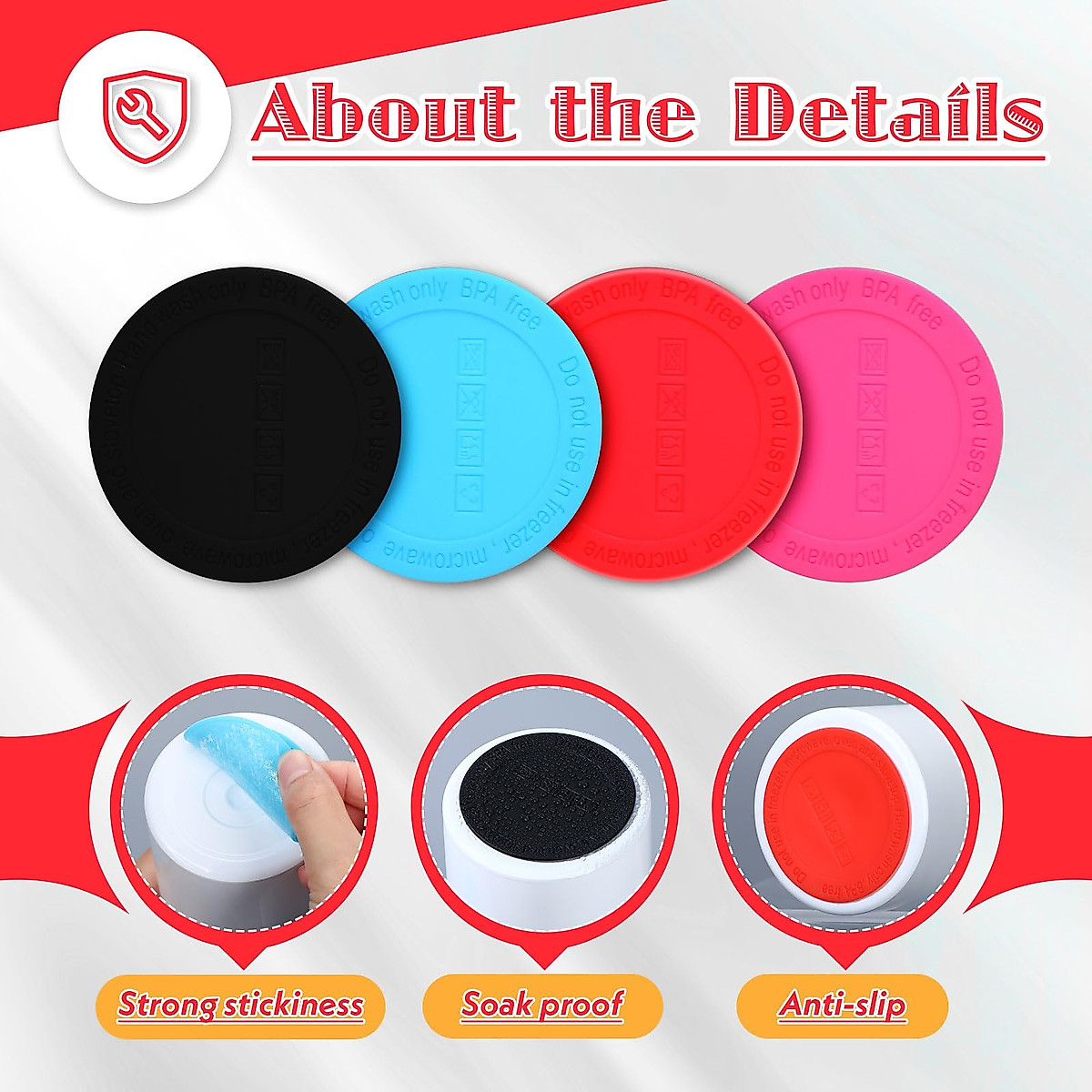 Yungyan 72 Pcs Silicone Bottoms for Tumblers Anti Slip Protective Rubber Bottoms for Sublimation Tumblers Self Adhesive Skinny Tumbler Bumpers Silicone Bottom for Wine Glasses Jars, 56mm, 4 Colors