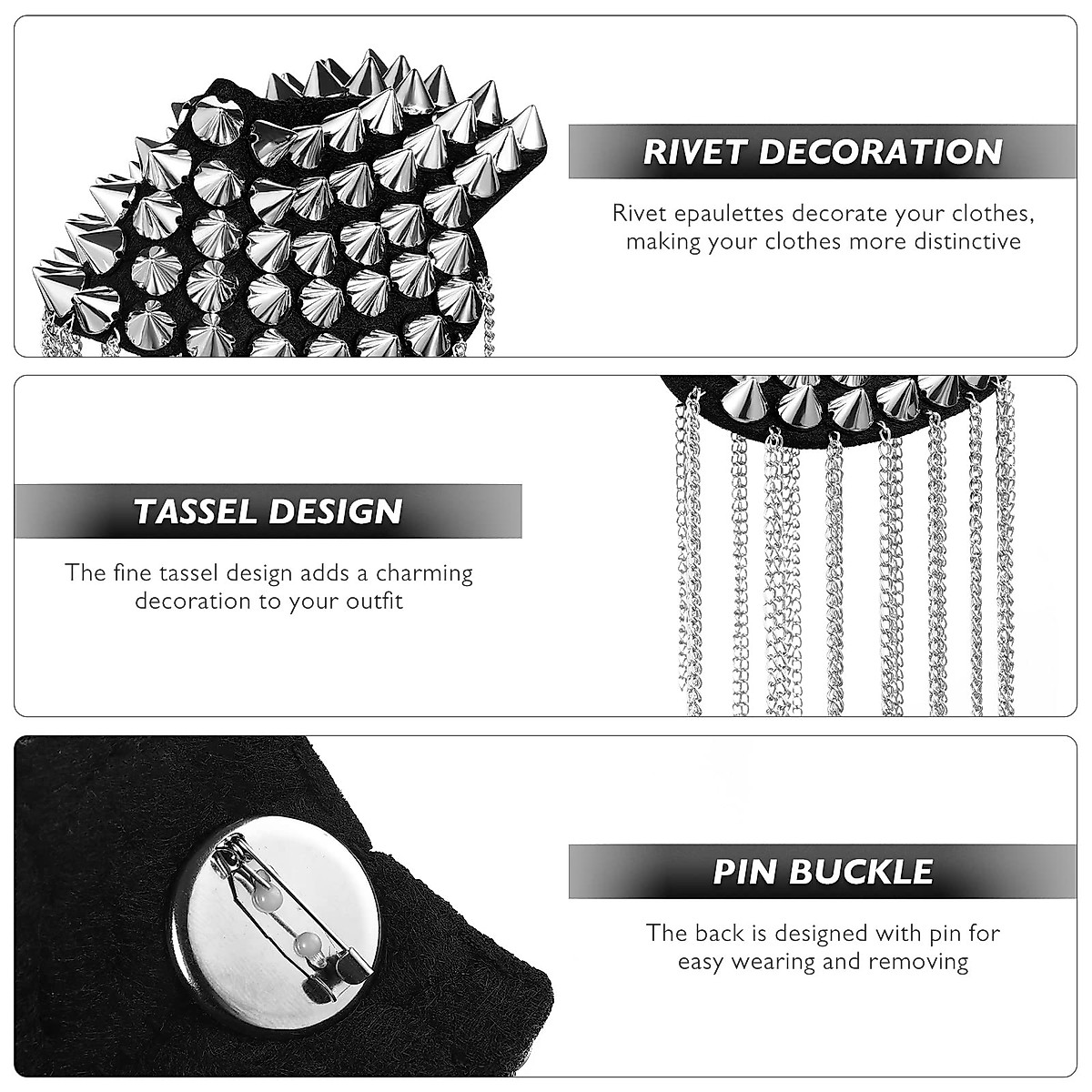 BESTOYARD Fringe Shoulder Pieces Rivet Tassel Chain Epaulet Shoulder Boards Badge Uniform Accessories (Silver)