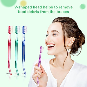 6 Pieces Orthodontic Toothbrush Braces Toothbrush with 6 Pcs Head Protection Cover Double-Ended Interdental Brush V Trim End for Braces Teeth Detail Cleaning 4 Colors
