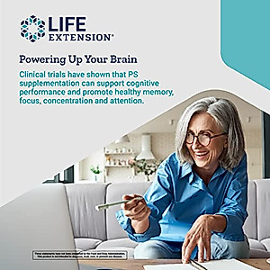 Life Extension PS Caps 100mg - Phosphatidylserine Supplement for Brain health - Healthy Cognitive Function, Memory, Focus, Concentration Support - Non-GMO, Gluten-Free, Vegetarian - 100 Capsules