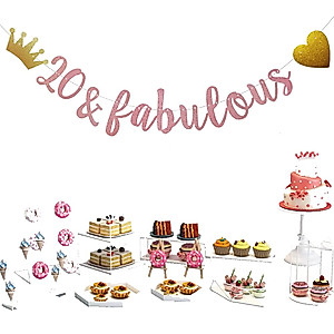 20 &amp; Fabulous Banner, Pre-Strung, No Assembly Required, Funny Rose Gold Paper Glitter Party Decorations for 20th Birthday Party Supplies, Letters Rose Gold,ABCpartyland