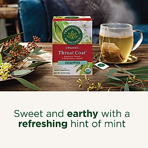 Traditional Medicinals Tea, Organic Throat Coat Eucalyptus, Throat and Respiratory Support, 96 Tea Bags (6 Pack)