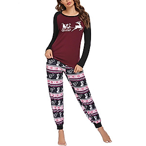 Ekouaer Women's Pjs Set Christmas Pajama Pants and Tops Long Sleeve Sleepwear Soft Night Wear for Ladies
