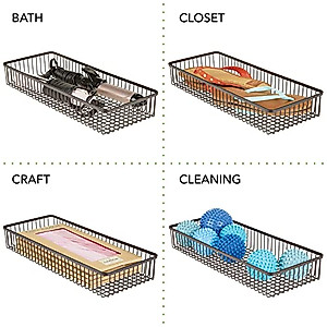 mDesign Metal Farmhouse Kitchen Cabinet Drawer Organizer Basket Tray, Shallow Storage Bin for Cutlery, Serving Spoons, Cooking Utensils, Appliances, Gadgets, Unity Collection, 15" Long, 2 Pack, Bronze