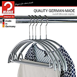 Mawa Non Slip Metal Clothing Hanger, Smooth Shoulder Support with Skirk Hooks, Model 42-U, Set of 5, Silver