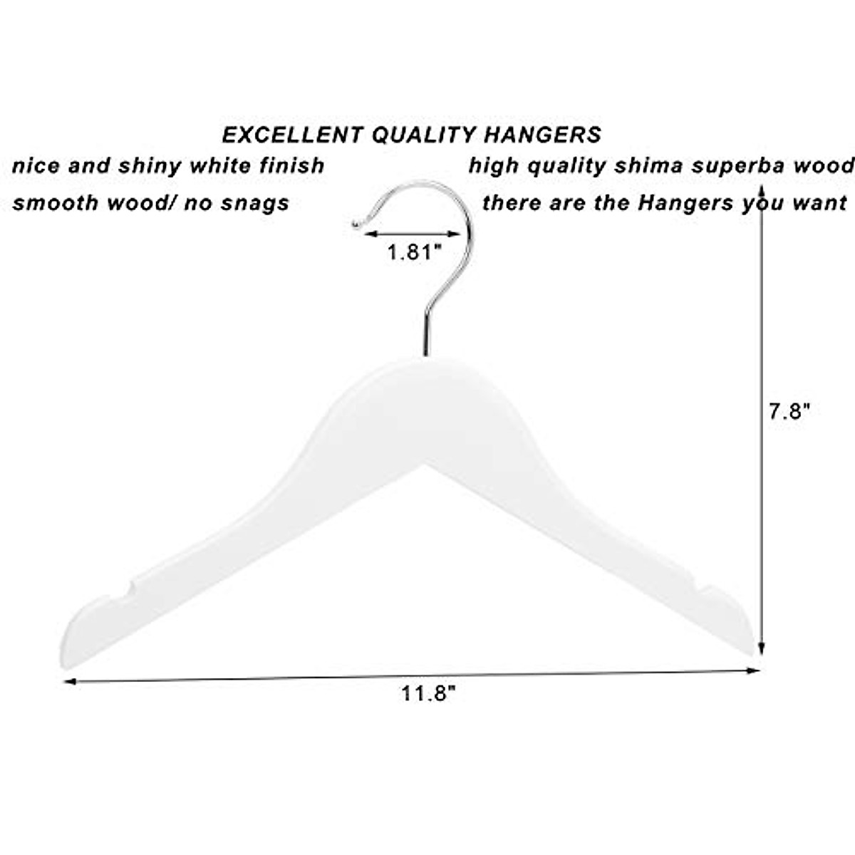 Premium Solid White Wood Clothes Hangers for Children Kids Baby Toddler, Beautiful Wooden Coat Dress Hangers- 360°Stronger Swivel Hook- Extra Smooth Finish- Smoothly Cut Notches-10 Pack LM02KW