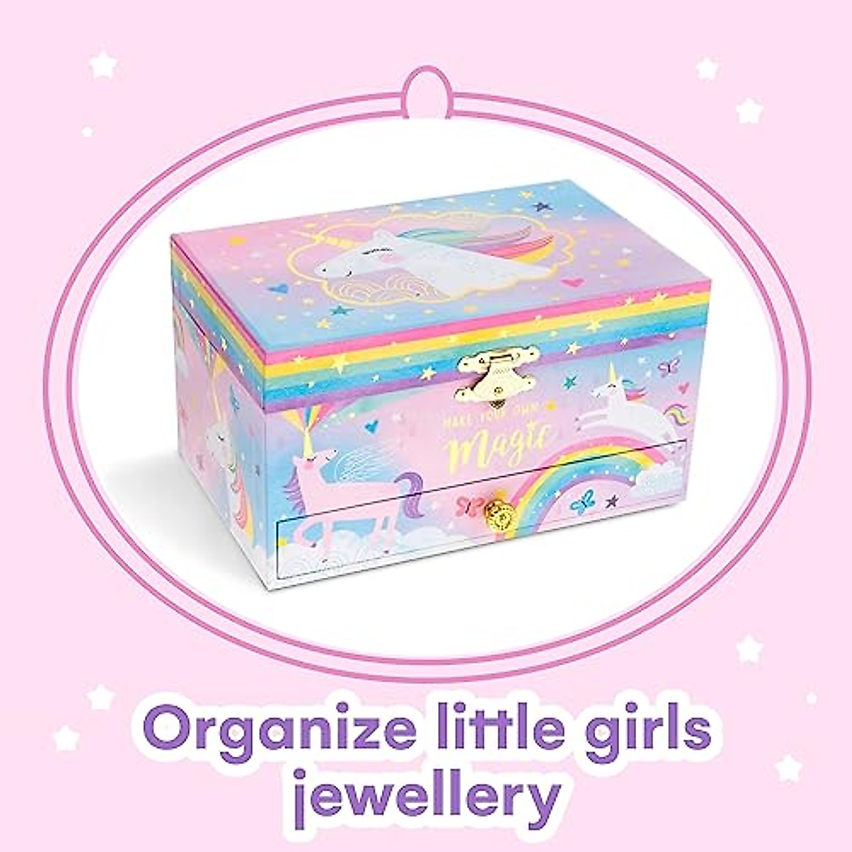 Jewelkeeper Girl's Musical Jewelry Storage Box with Pullout Drawer, Cotton Candy Unicorn Design, The Beautiful Dreamer Tune