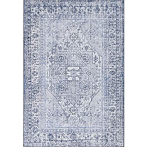 Well Woven Overdyed Helode Machine Washable Grey Vintage Oriental Medallion Area Rug 5x7 (5' x 7')