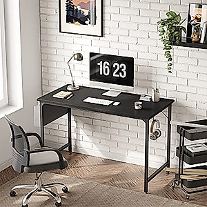 CubiCubi Computer Desk 47" Study Writing Table for Home Office, Modern Simple Style PC Desk, Black Metal Frame, Black