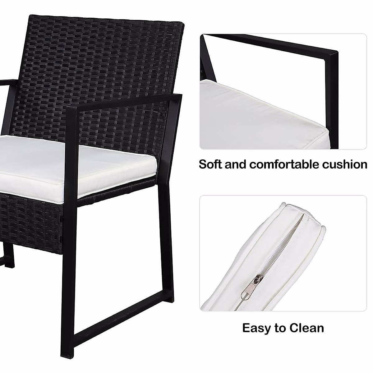 Patio PE Wicker Furniture Set 3 Piece Outdoor Brown Rattan Sectional Loveseat Couch Conversation Sofa Chair with Storage Box and Glass Top Coffee Table