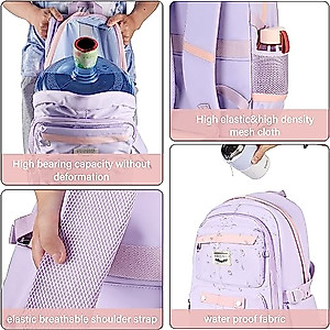 VIRTUREVI School Backpack for Girls Waterproof Laptop Backpack School Bag Bookbag for Teen Girls Purple