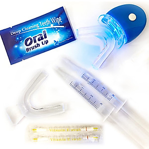 MagicBrite Complete Teeth Whitening Kit at Home Whitener - LED Light, 35% Carbamide Peroxide, 2 Mouth Trays, (3) 3ml Gel Syringes, Painless Effective